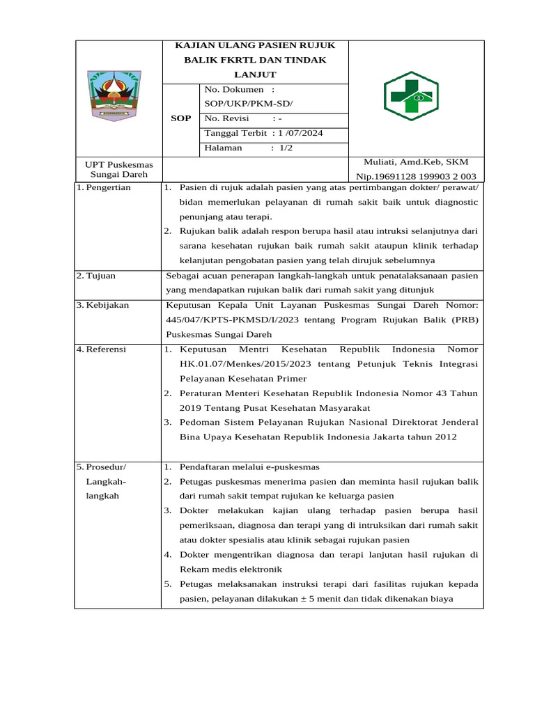 3.7.2.a SOP KAJIAN ULANG PASIEN RUJUK BALIK FKRTL | PDF | Sains ...