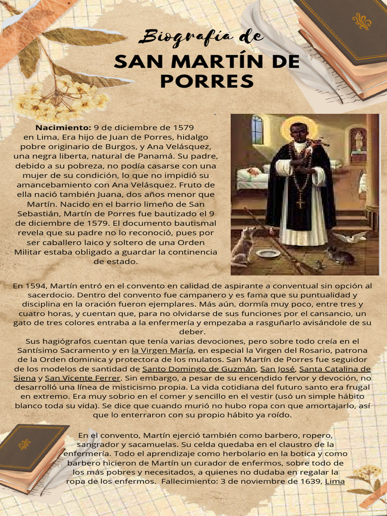 Biografía de San Martín de Porres | PDF | Iglesia Católica