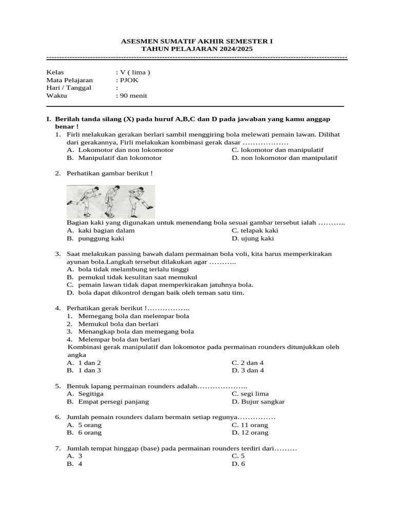 Soal Sas Pjok KLS 5 SMT I | PDF