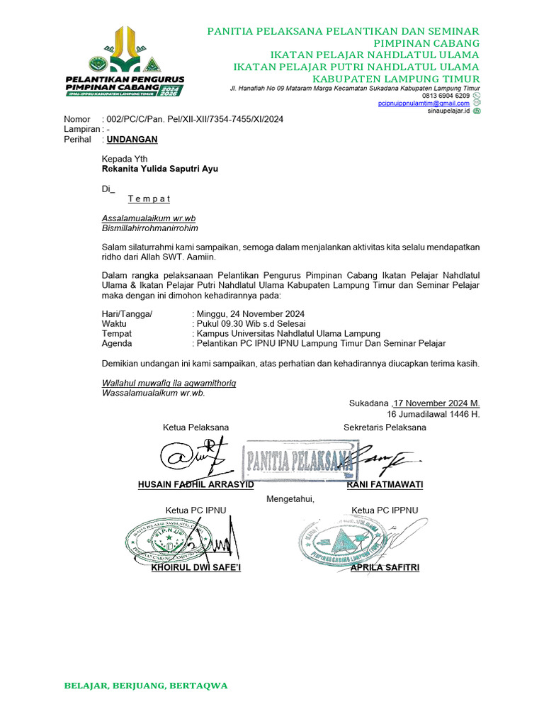 SURAT UNDANGAN Yulida Saputri Ayu | PDF