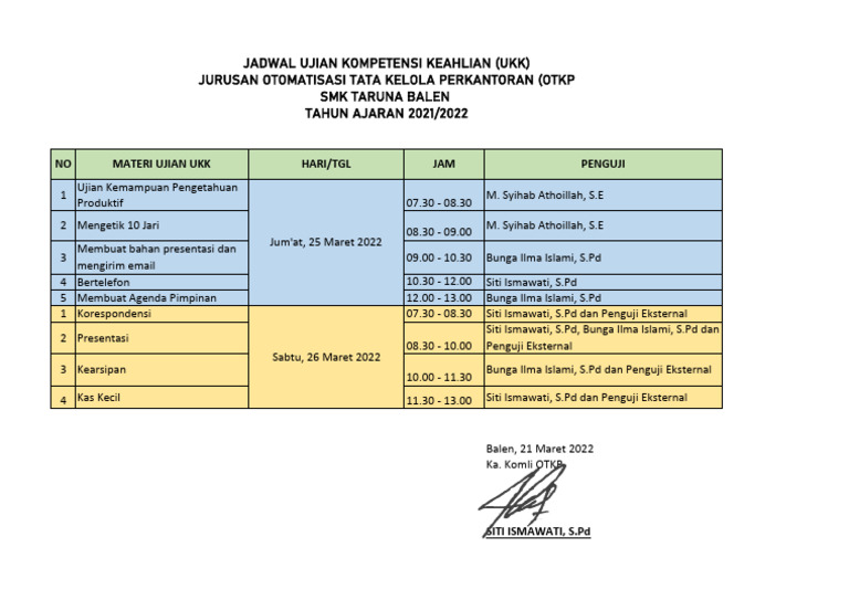 Jadwal Ukk 12 Otkp | PDF