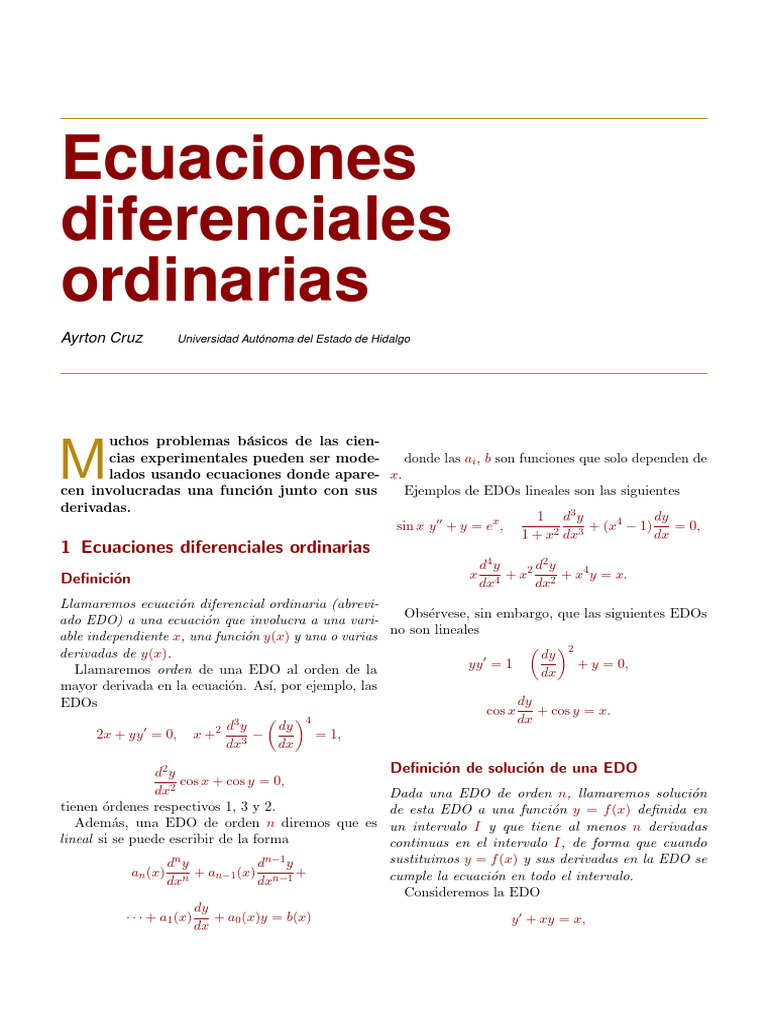 Ecuaciones Diferenciales Ordinarias | PDF | Ecuación diferencial ...