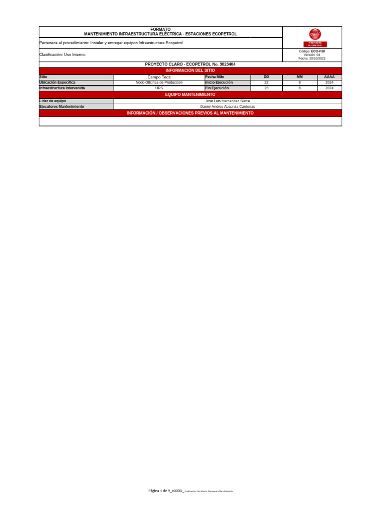 Prot-Campo Teca Nodo Ofc-Produccion Infrabasica 22agosto2024 | PDF ...