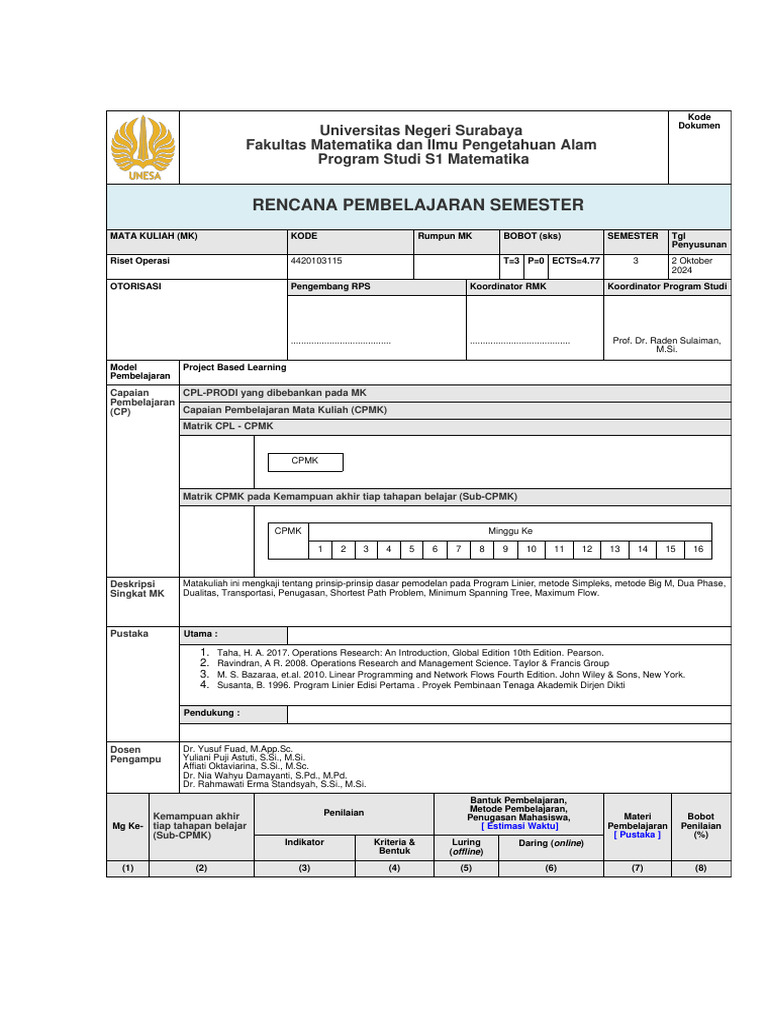 RPS Riset Operasi | PDF