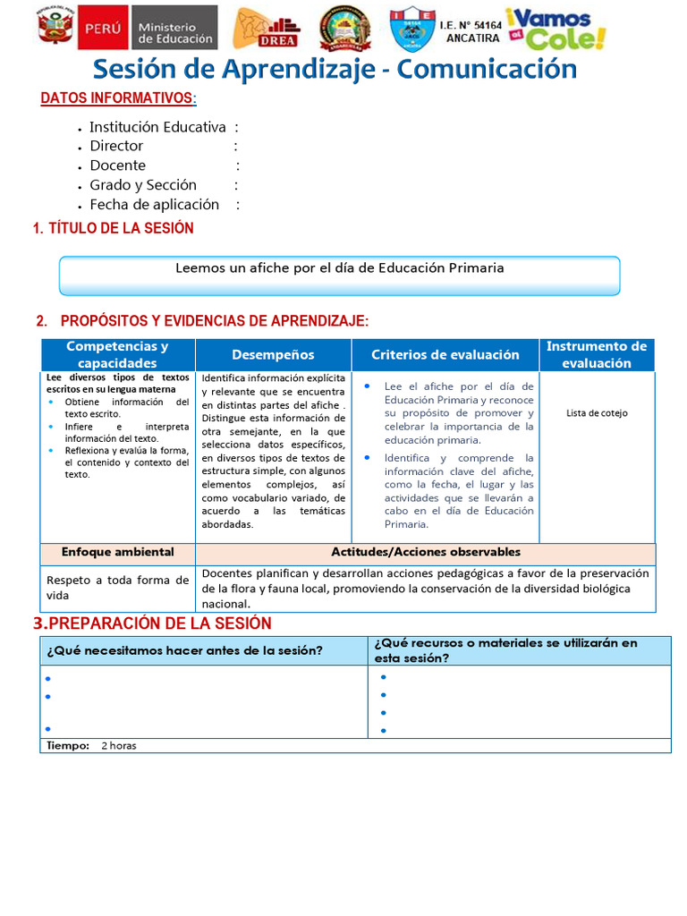 Sesion Educ. Primaria | PDF | Educación primaria | Aprendizaje