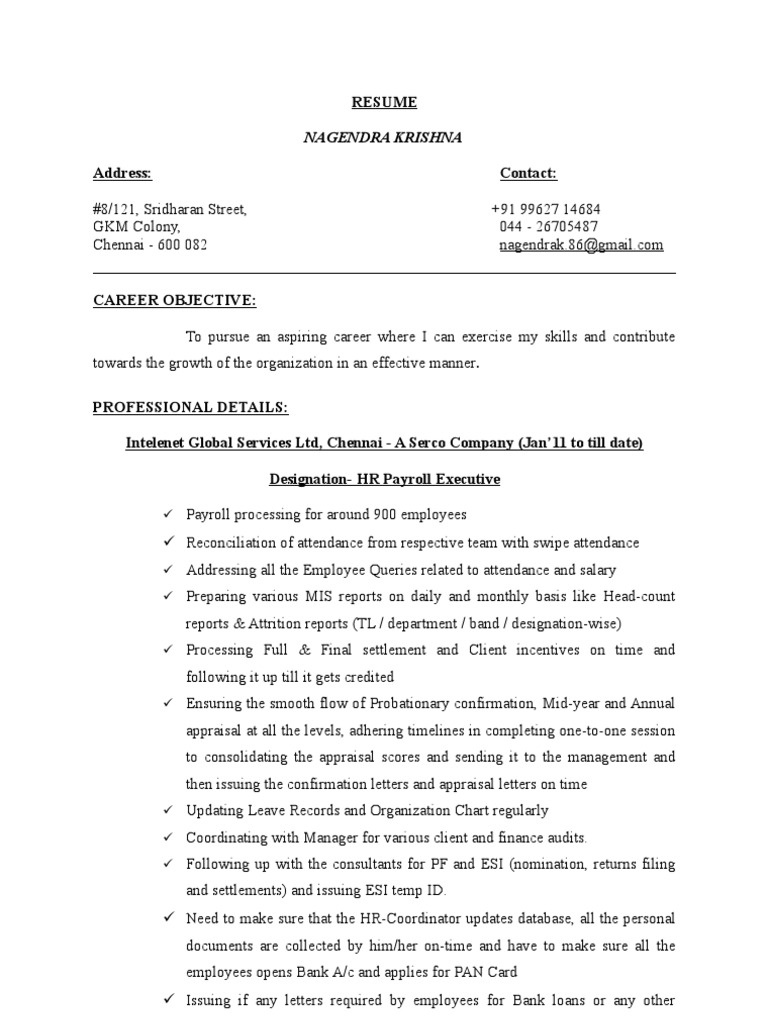 Nagendra Resume | PDF | Payroll | Employee