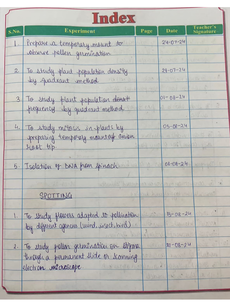 Dates For Biology Practical File | PDF
