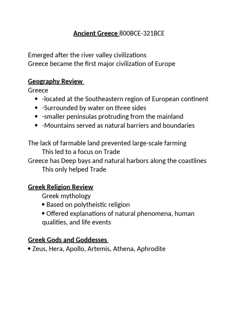 Notes Ancient Greece 800BCE Day 1 | PDF | Social Science