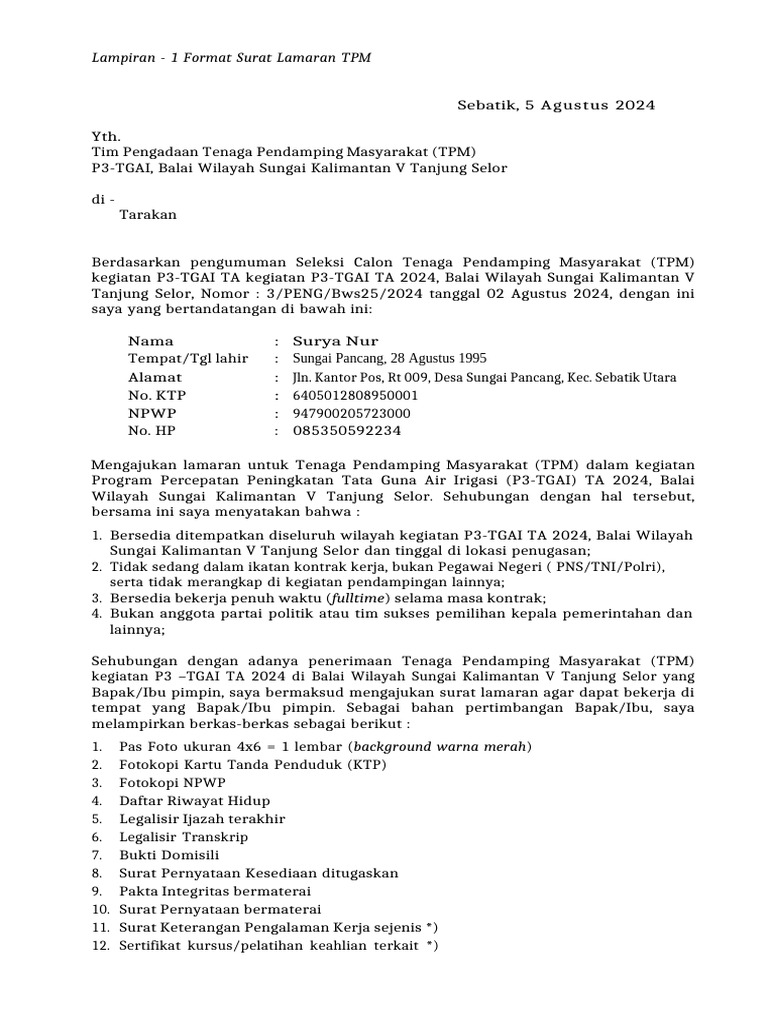 Format Pendaftaran TPM 2024 | PDF