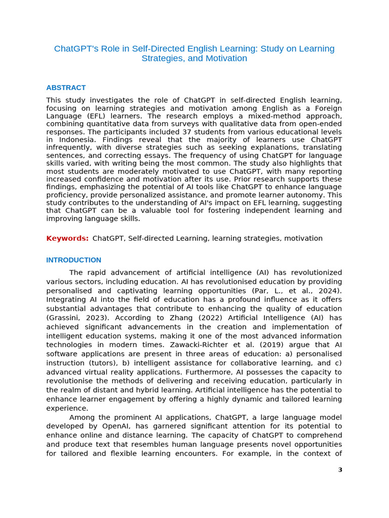 ChatGPT's Role in Self-Directed English Learning Study On Learning Strategies, and Motivation ...
