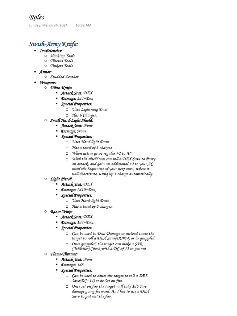 Roles | PDF | Armour