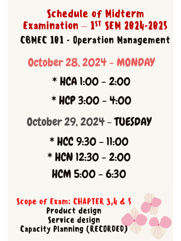 Schedule of Exam Midterm 1st Sem 2024 2025.cbmec | PDF