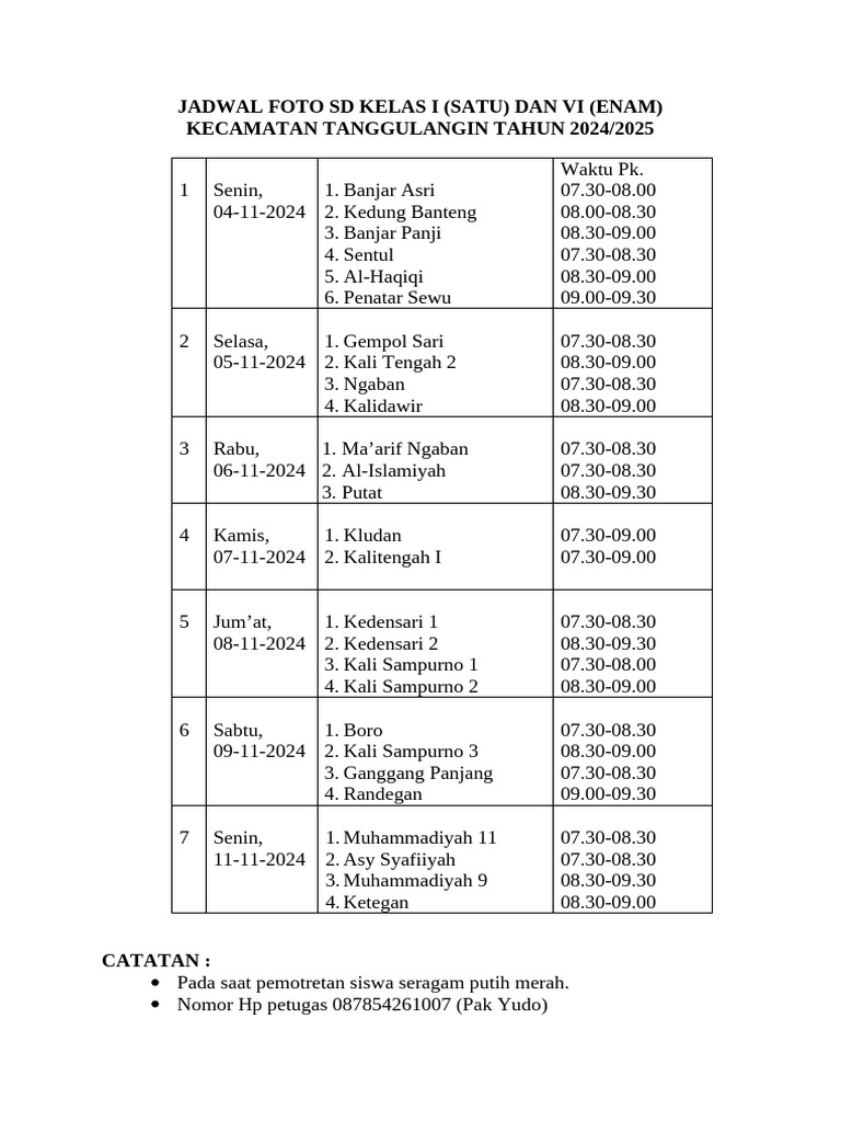 Jadwal Foto Tanggulangin Kelas I Dan Vi 2024-2025 | PDF | Perjalanan ...