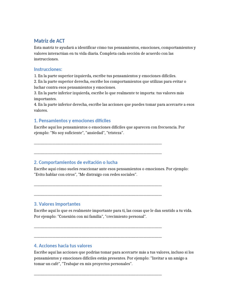Matriz ACT para Rellenar | PDF