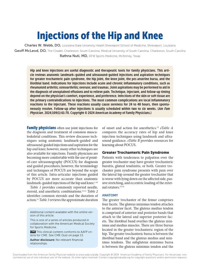 Injections of The Hip and Knee - Charles W. Webb | PDF | Knee | Joints