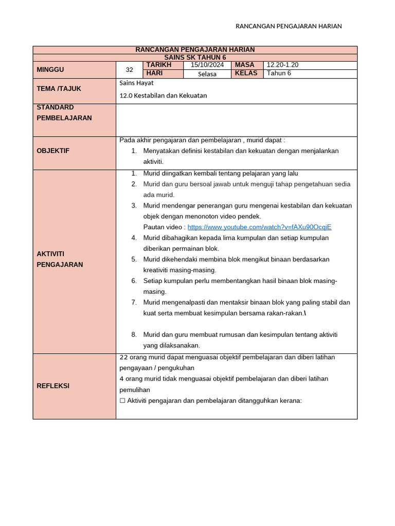 RPH Ringkas Minggu 32 Sains SK THN 6 2023 by Cikgu Gorgeous | PDF ...