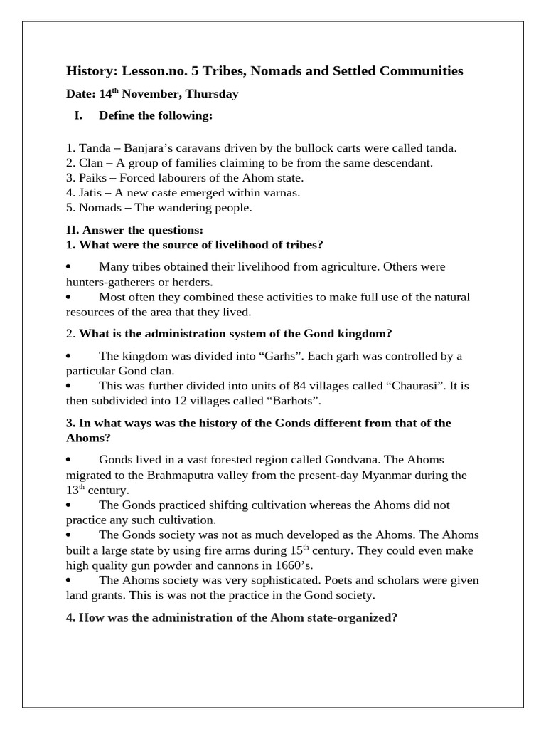 Lesson.no.5 Tribes, Nomads and Settled Communities | PDF