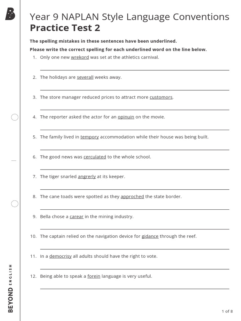 Year 9 NAPLAN Language Conventions Practice Test 2 PDF | PDF | Adverb ...