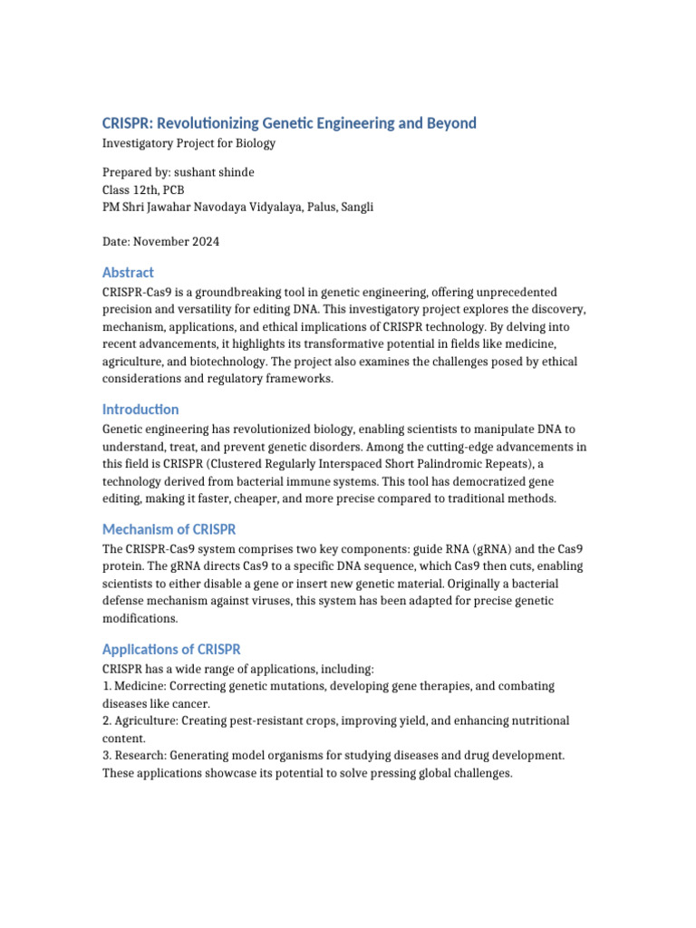 CRISPR Investigatory Project | PDF | Crispr | Genetic Engineering