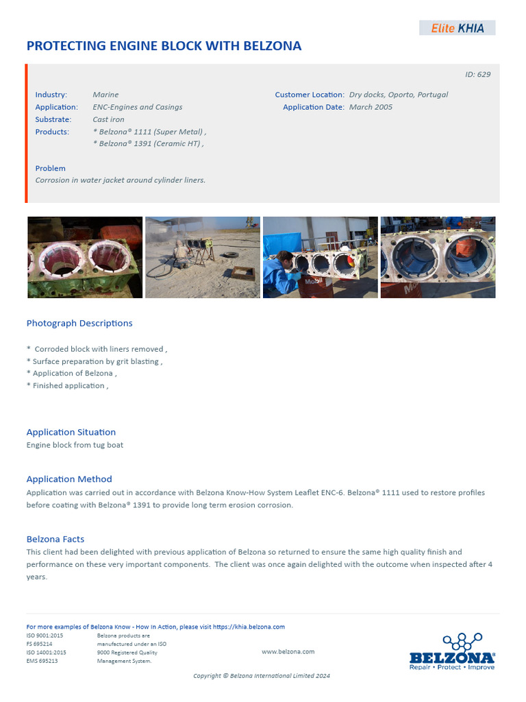 Protecting Engine Block With Belzona - 629 | PDF | Business | Home & Garden