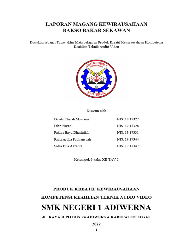 Laporan Magang Kewirausahaan - SMKN 1 Adiwerna | PDF