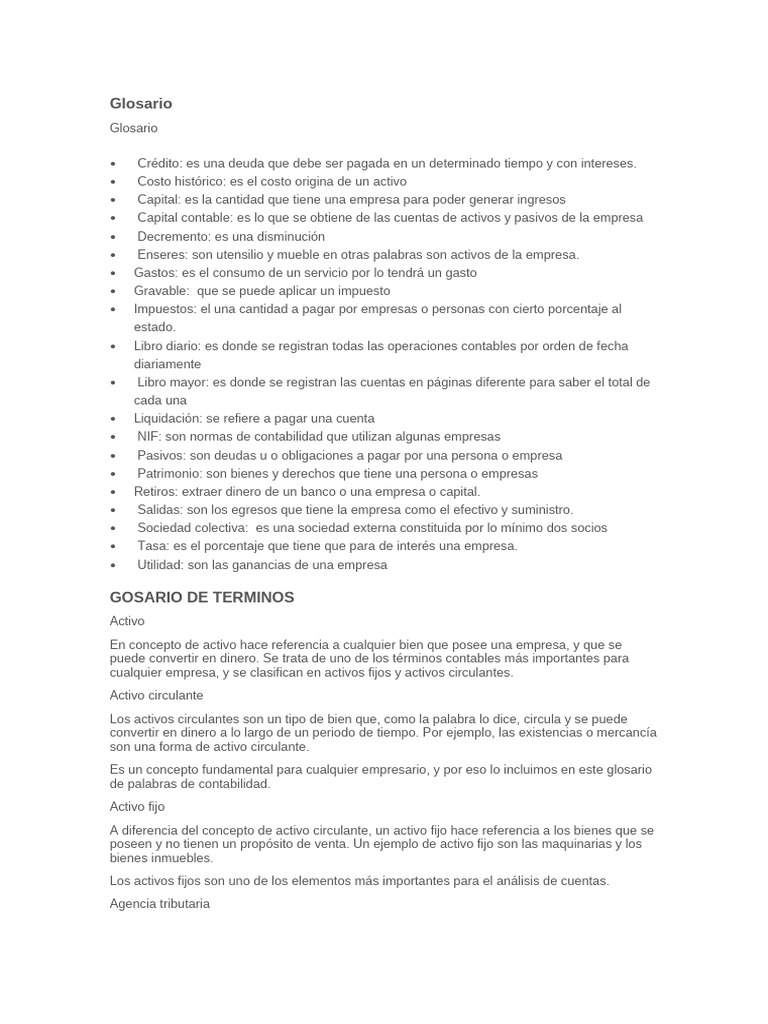 Glosario Terminos de Contabilidad | PDF | Contabilidad | Hoja de balance