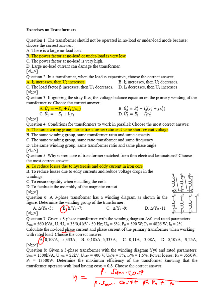 Transformer excercises - thầy VXH | PDF | Transformer | Materials Science