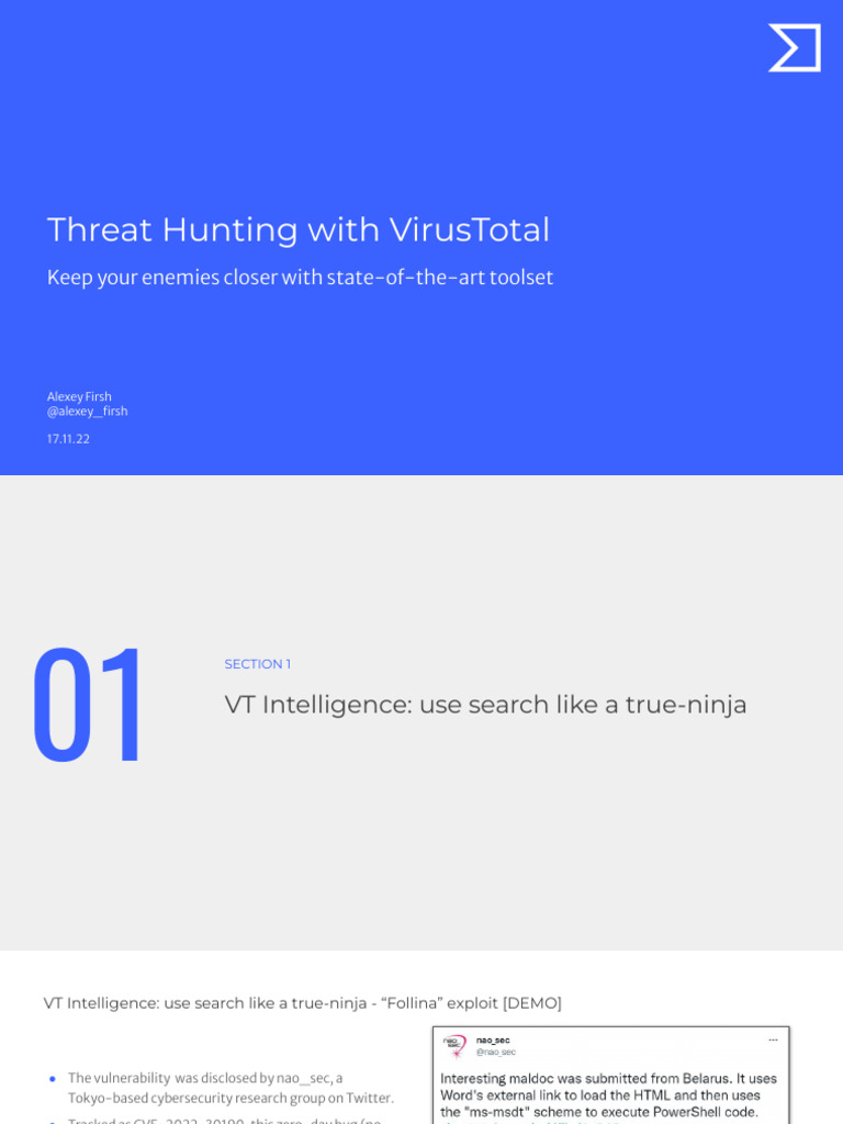 Threat Hunting With VirusTotal - Nov22 | PDF | Software | Security