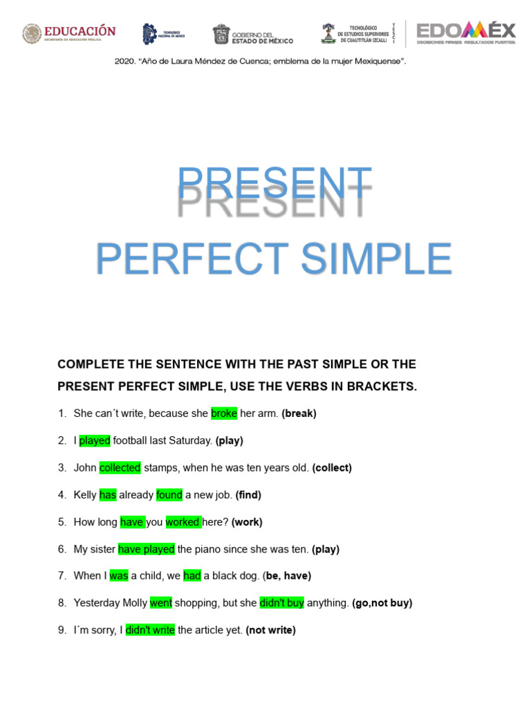 Practice 7 Present Perfect Simple and Reported Speech Commands | PDF ...