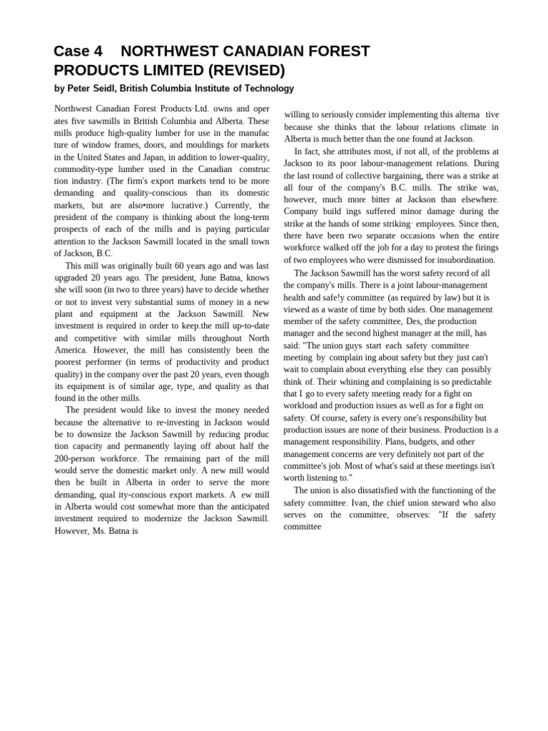 Case - Northwest Canadian Forest Products | PDF | Layoff