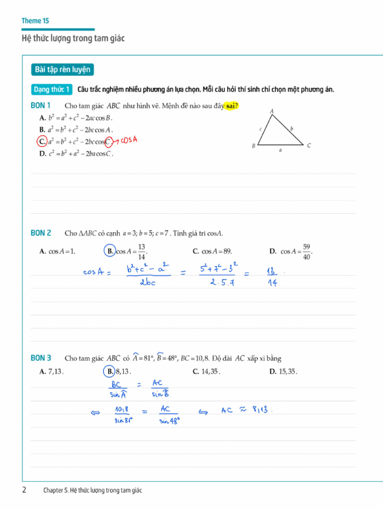 (Handout) BTRL Theme 15 Hệ Thức Lượng Trong Tam Giác | PDF