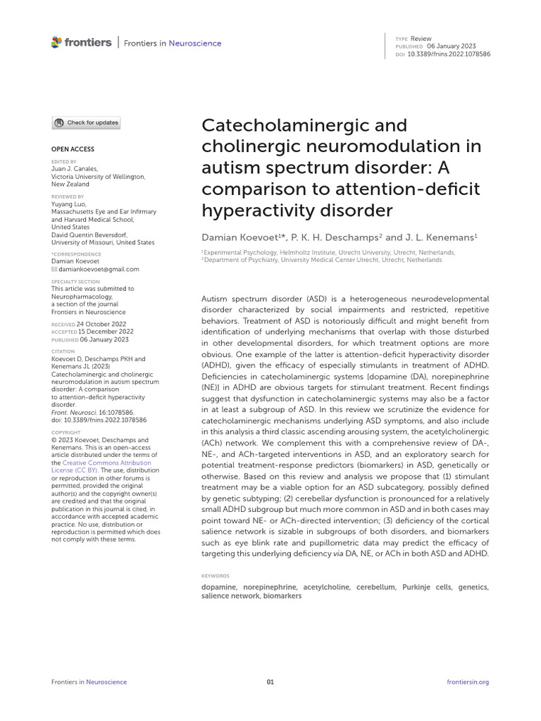 Catecholaminergic and Cholinergic Neuromodulation in Autism Spectrum ...