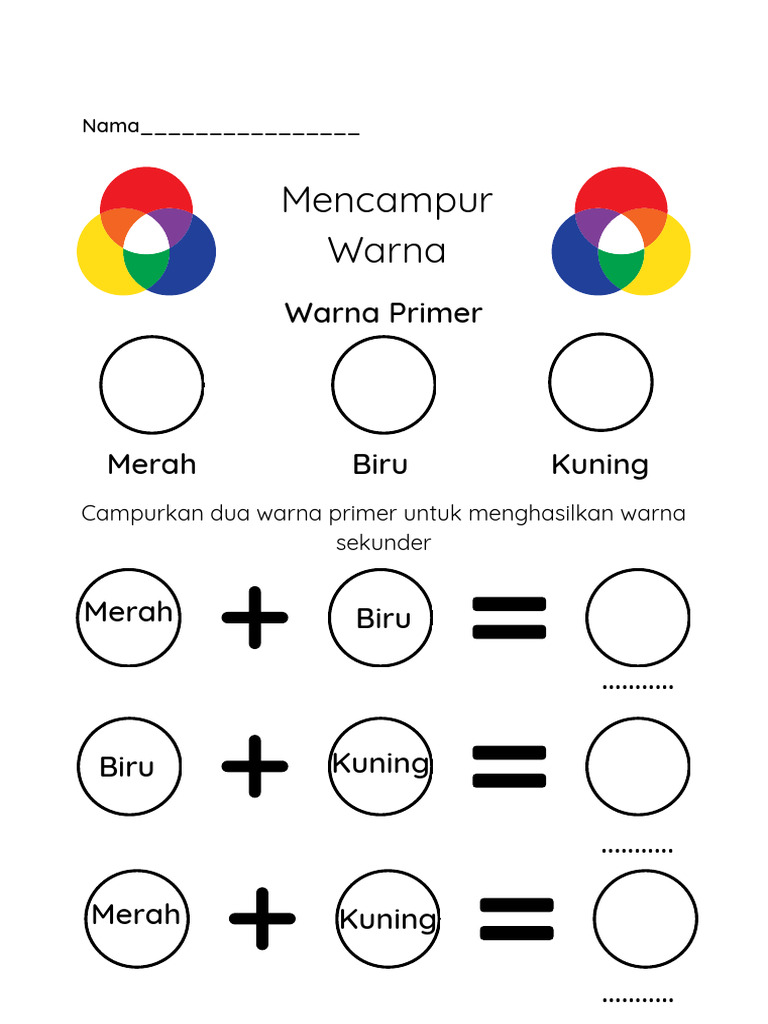 Art Color Mixing Primary and Secondary Color Worksheet | PDF