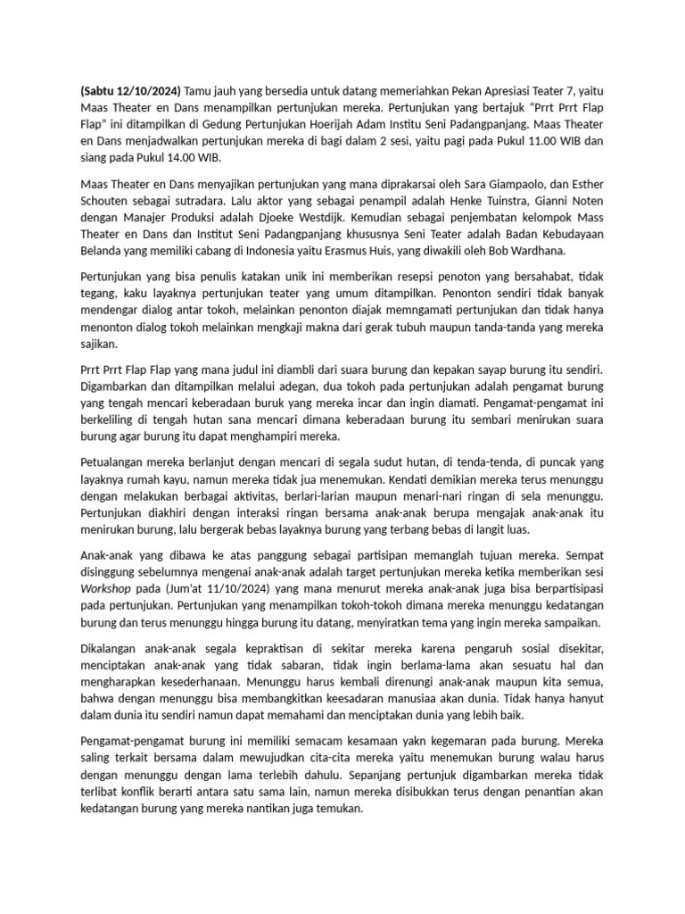 Ulasan Pertunjukan PRRT PRRT Flap Flap | PDF | Seni