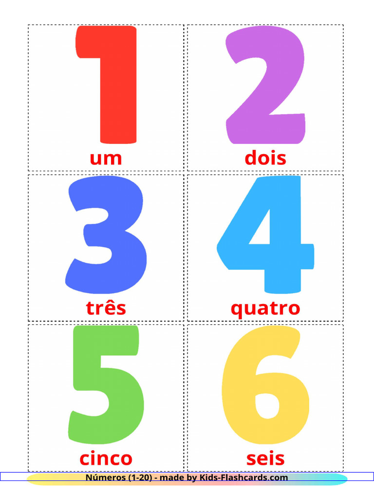 Flashcards for Numbers 1-20 in Portuguese | PDF