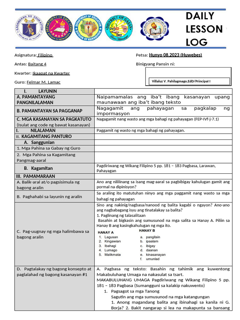 DLL Filipino q4w6 | PDF