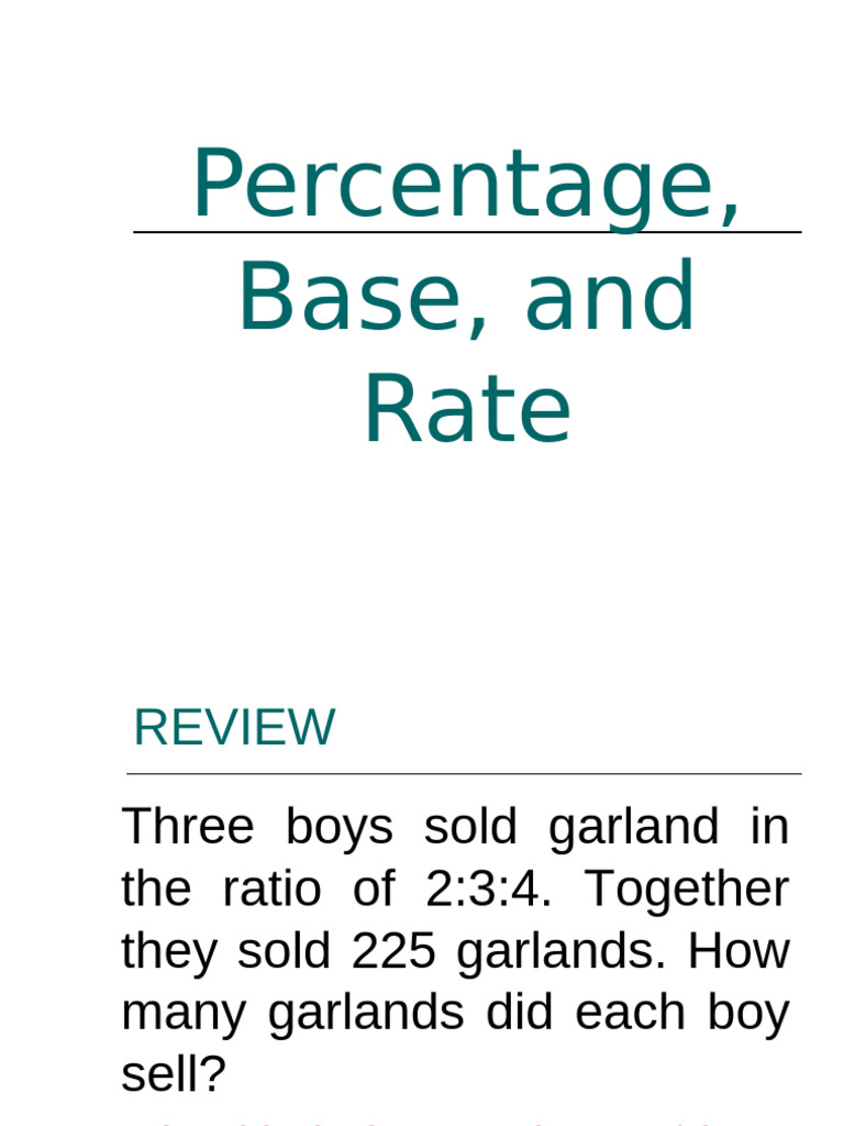 Meaning of Percentage, Rate and Base | PDF | Percentage | Arithmetic