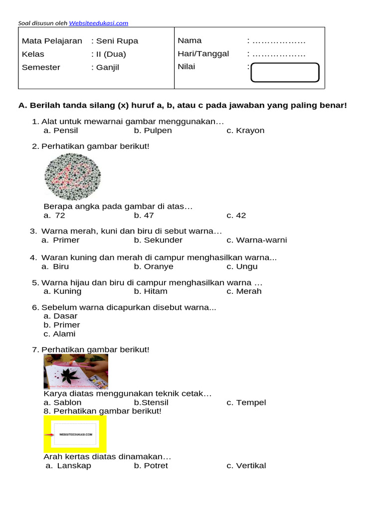 SAS 1 Seni Rupa Kelas 2 | PDF | Seni