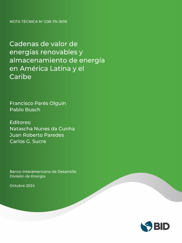 Cadenas de Valor de Energias Renovables y Almacenamiento de Energia en America Latina y El ...