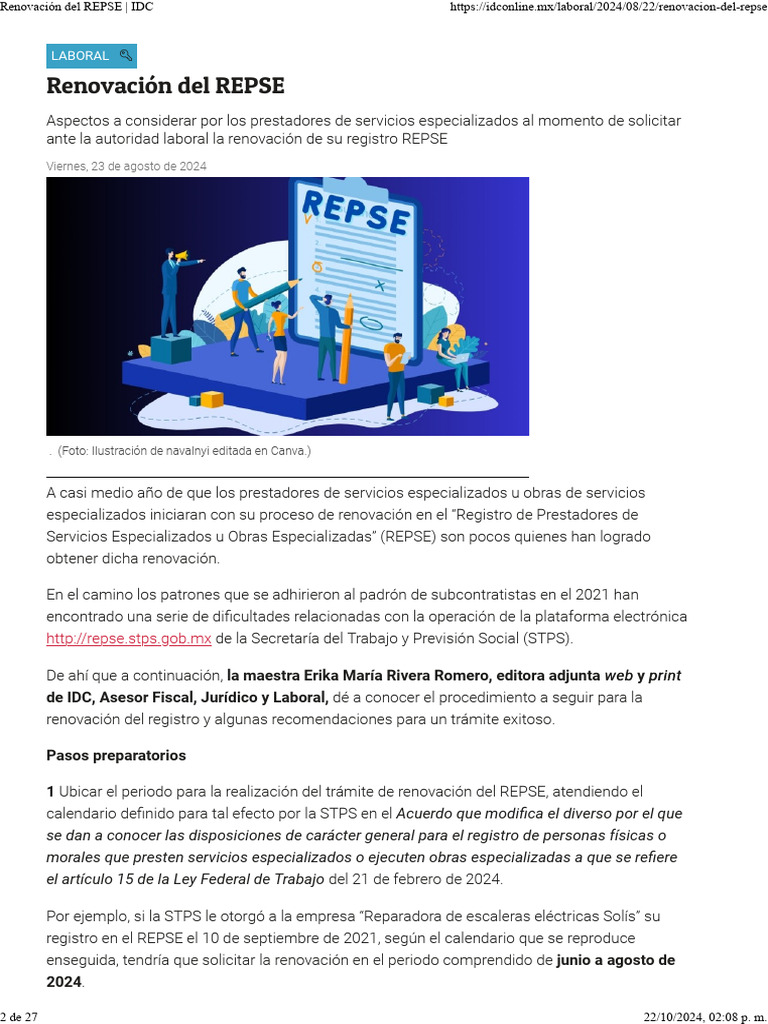Renovación Del REPSE - IDC | PDF | Outsourcing | Business