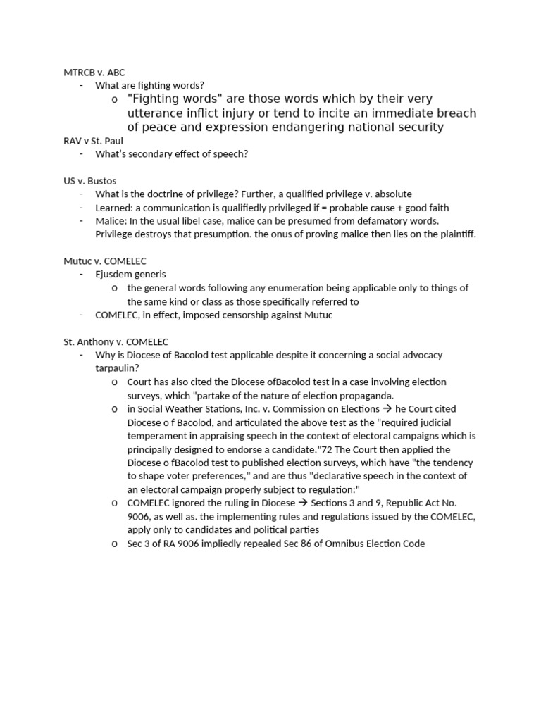 Legal Speech and Expression Limits | PDF | Overbreadth Doctrine ...