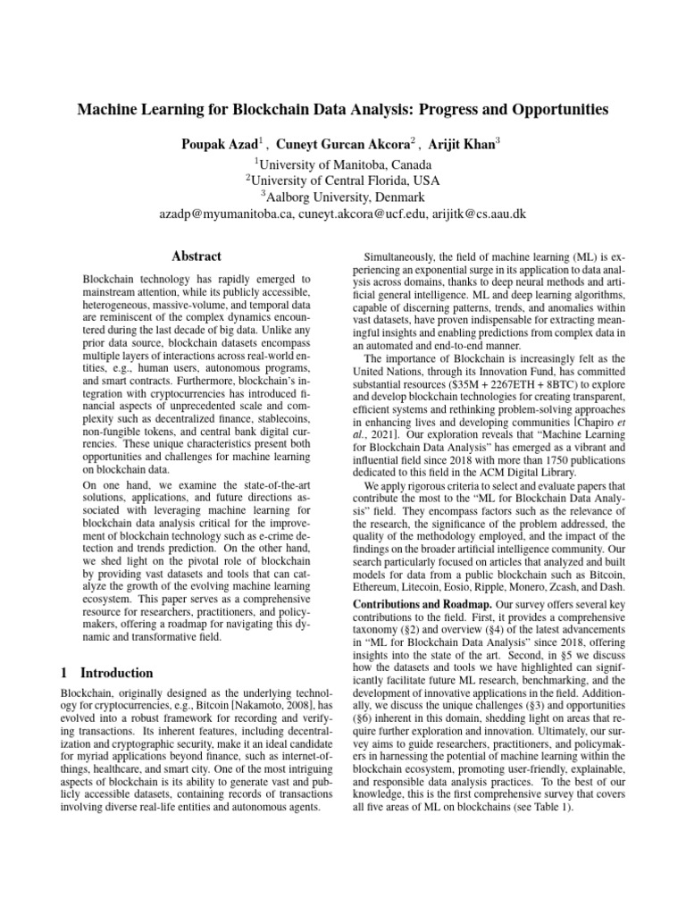Machine Learning For Blockchain Data Analysis: Progress and Opportunities | PDF | Machine ...