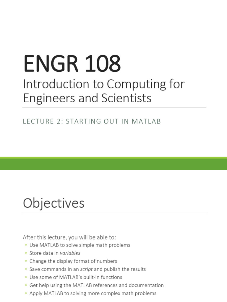 Materials Files-621801 Lecture2StartingoutinMATLAB | PDF | Matlab ...