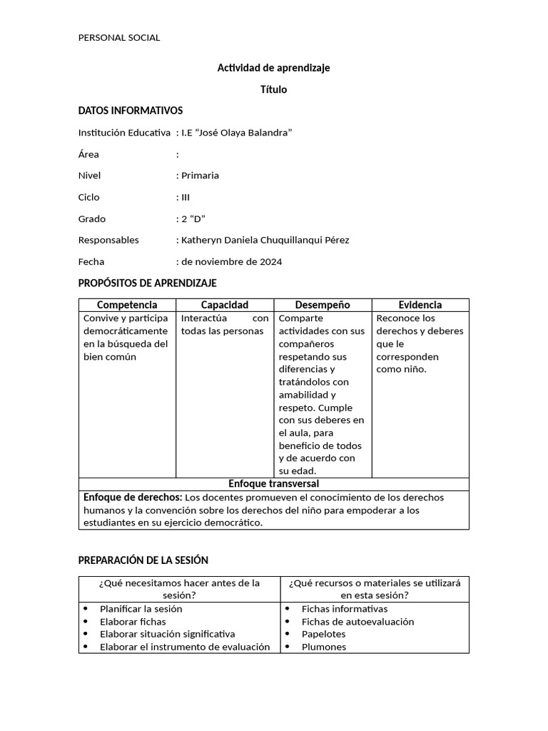 Sesión 15. Deberes y Derechos Van de La Mano | PDF | Escuelas | Aprendizaje