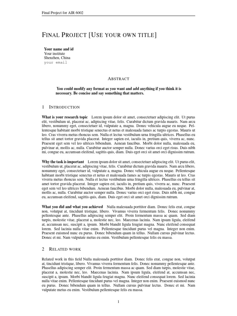 Advanced Machine Learning Course Final Project Template | PDF