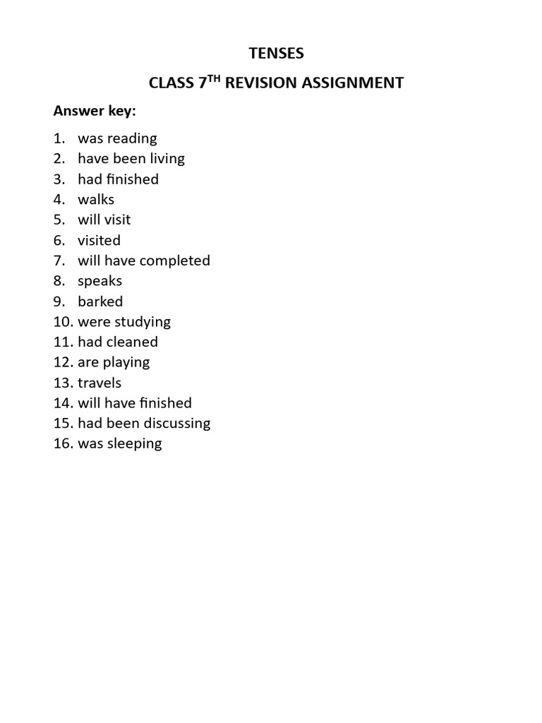 TENSES Revision 7th (Ans Key) | PDF
