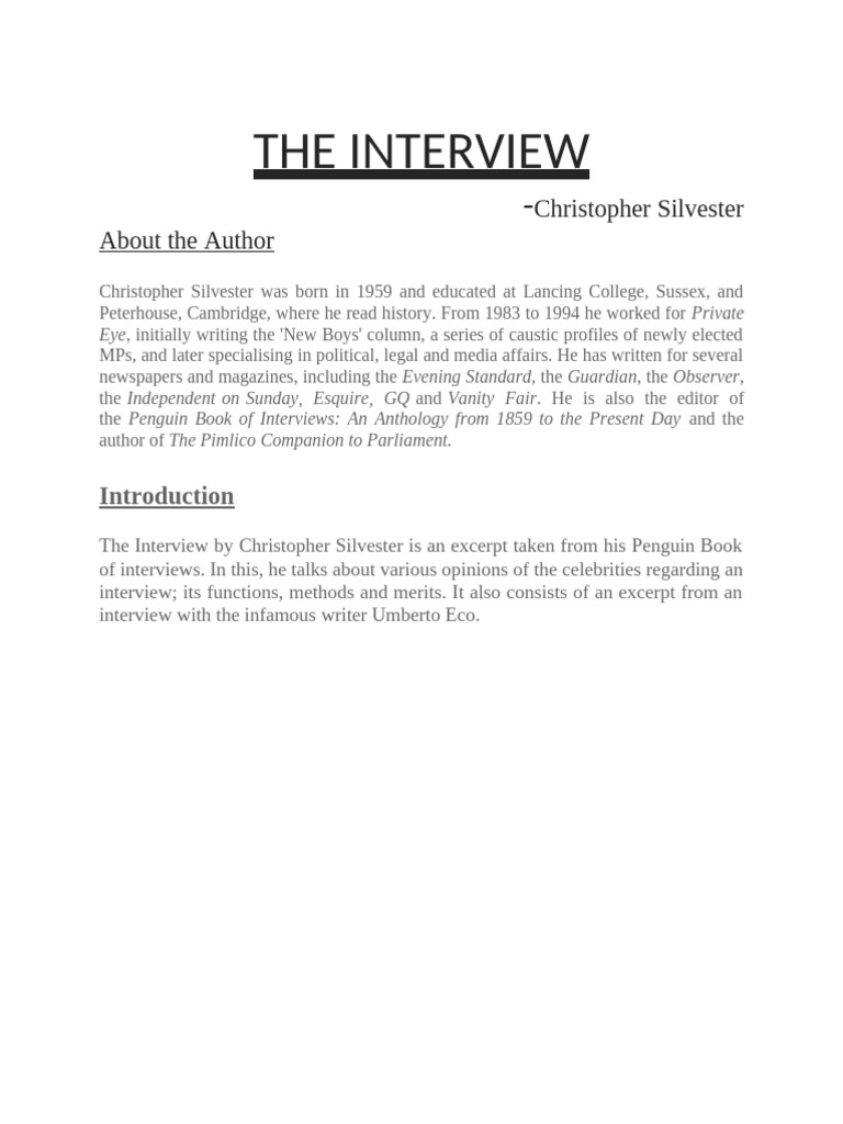 The Interview English Core Class 12 I A I Com Pdf Novels