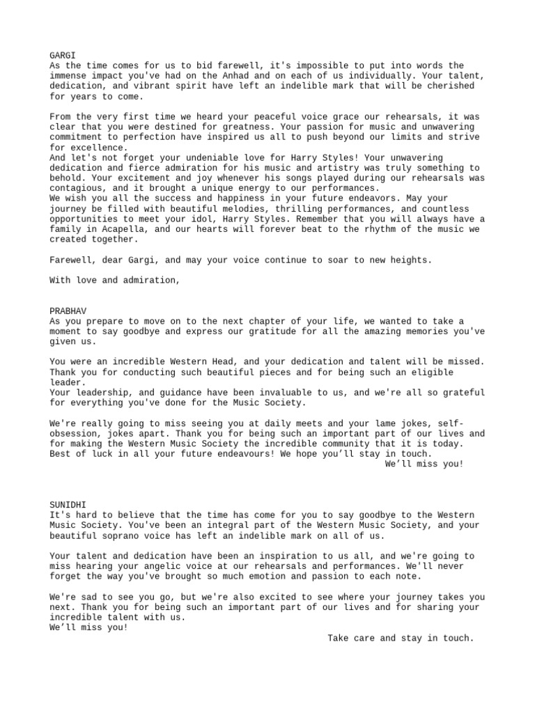 farewell notes | PDF | Psychology | Emotions