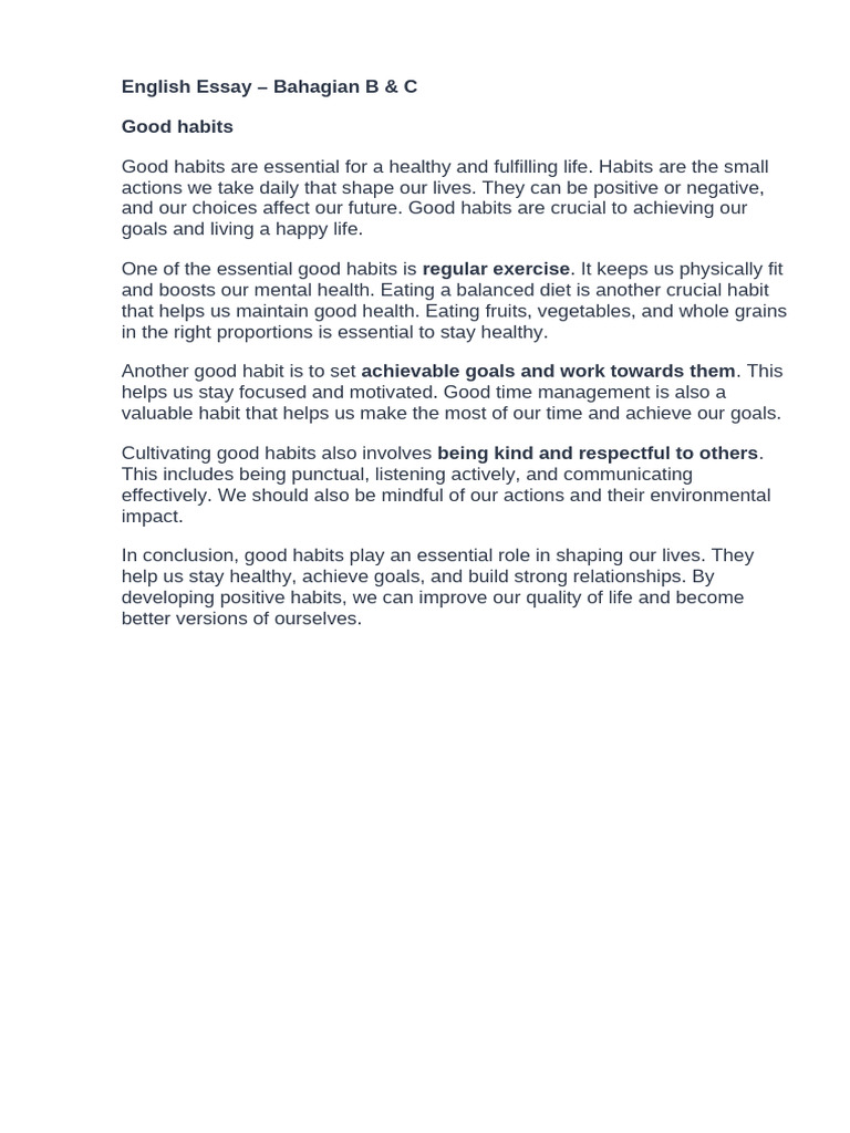 English SPM Essay - Good Habits | PDF