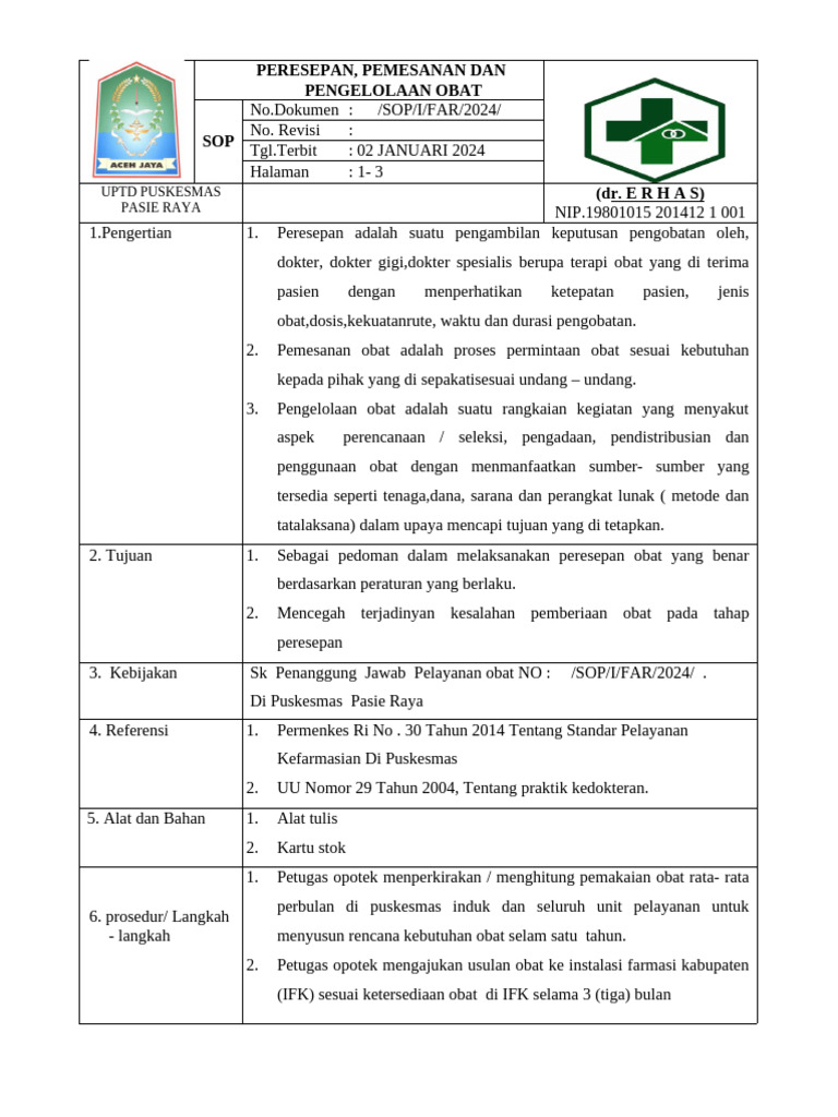 8.2.2.4 Sop Peresepan, Pemesanan Dan Pengelolaan Obat | PDF